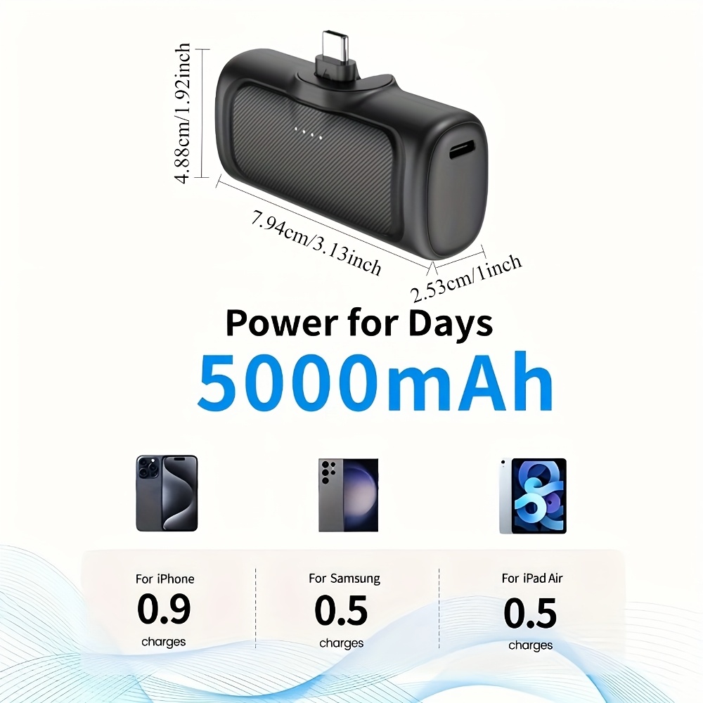 22.5W Fast Charging, 5000mAh Mini Portable Charger, USB-C Mobile Power ...